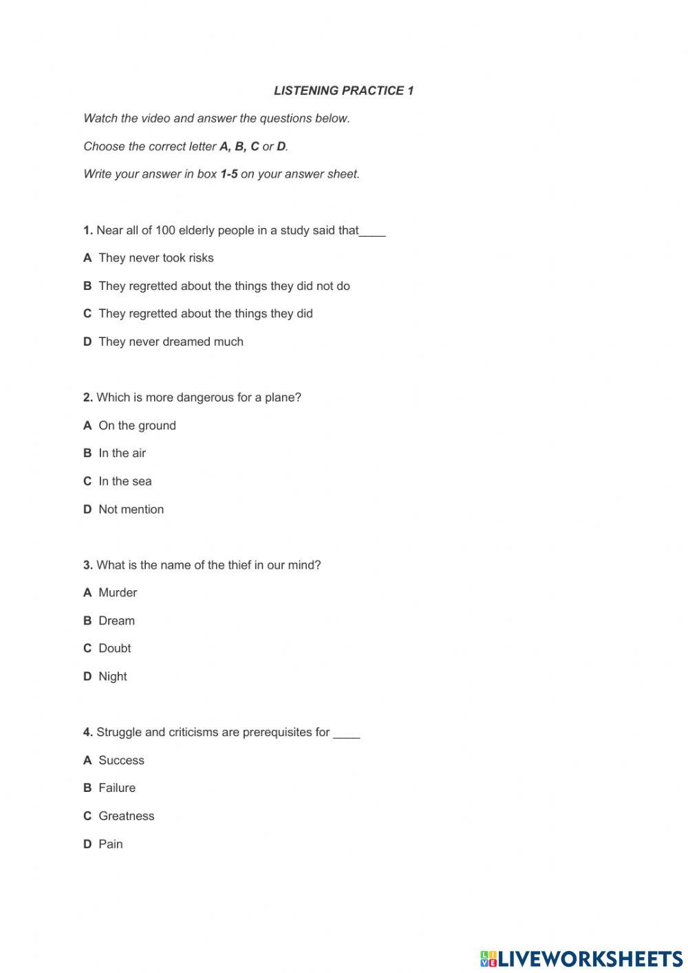 listening practice 1 online exercise for | Live Worksheets