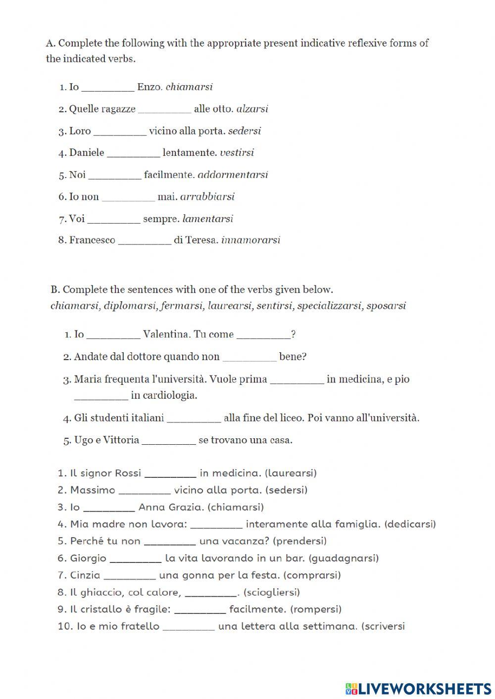 Pronomi riflessivi 1940346 | KatinhaT | Live Worksheets