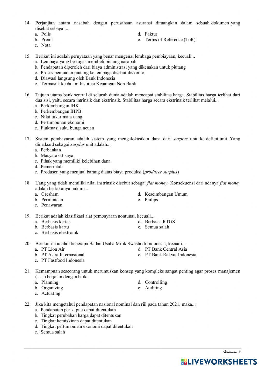 Siap US Ekonomi Lintas Minat worksheet | Live Worksheets