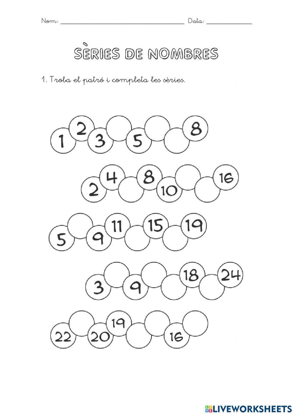 Sèries de nombres worksheet | Live Worksheets