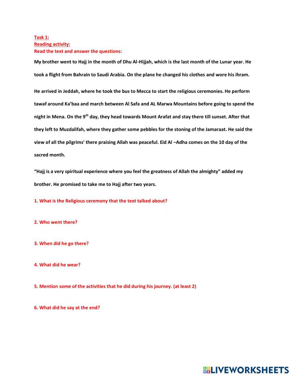 Task 1 6a an amazing journey worksheet | Live Worksheets