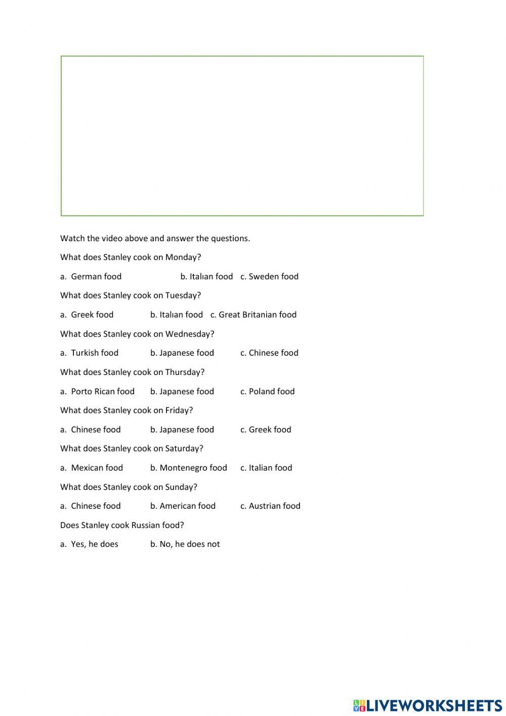 Present simple- What does Stanley cook...? worksheet | Live Worksheets