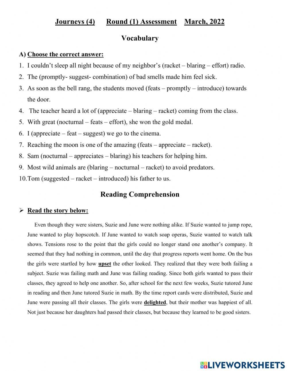 Round (1) Assessment online exercise for | Live Worksheets
