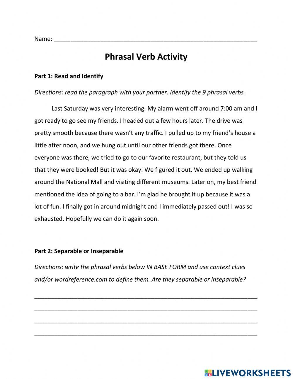Phrasal Verb Ac… | Free Interactive Worksheets | 4209201