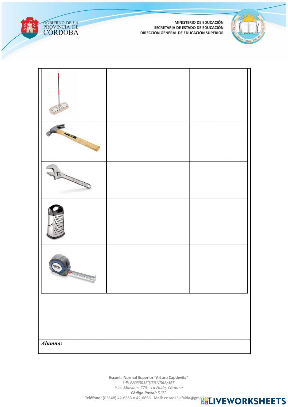 Herramientas free worksheet | Live Worksheets