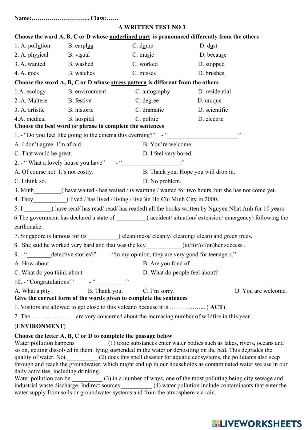 Revision grade 8 interactive worksheet | Live Worksheets