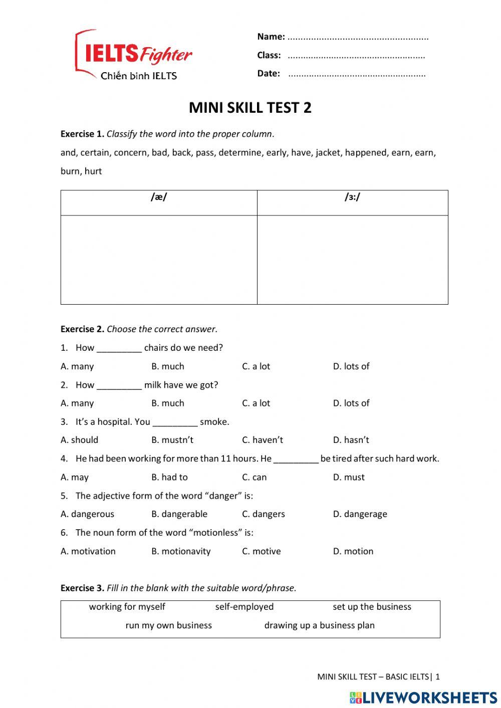 MINI TEST 2-Basic IELTS worksheet | Live Worksheets