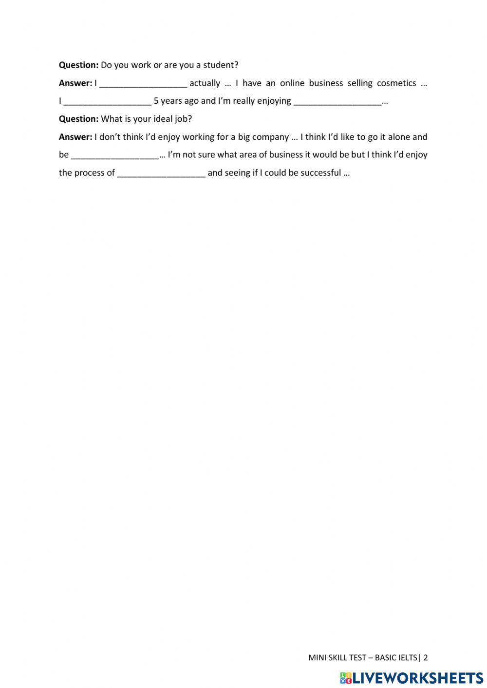 MINI TEST 2-Basic IELTS worksheet | Live Worksheets