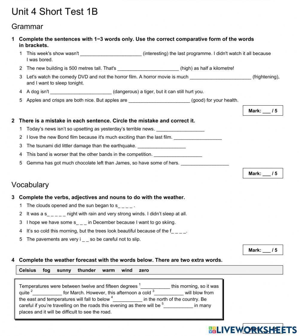 U4, S-Test 1B worksheet | Live Worksheets