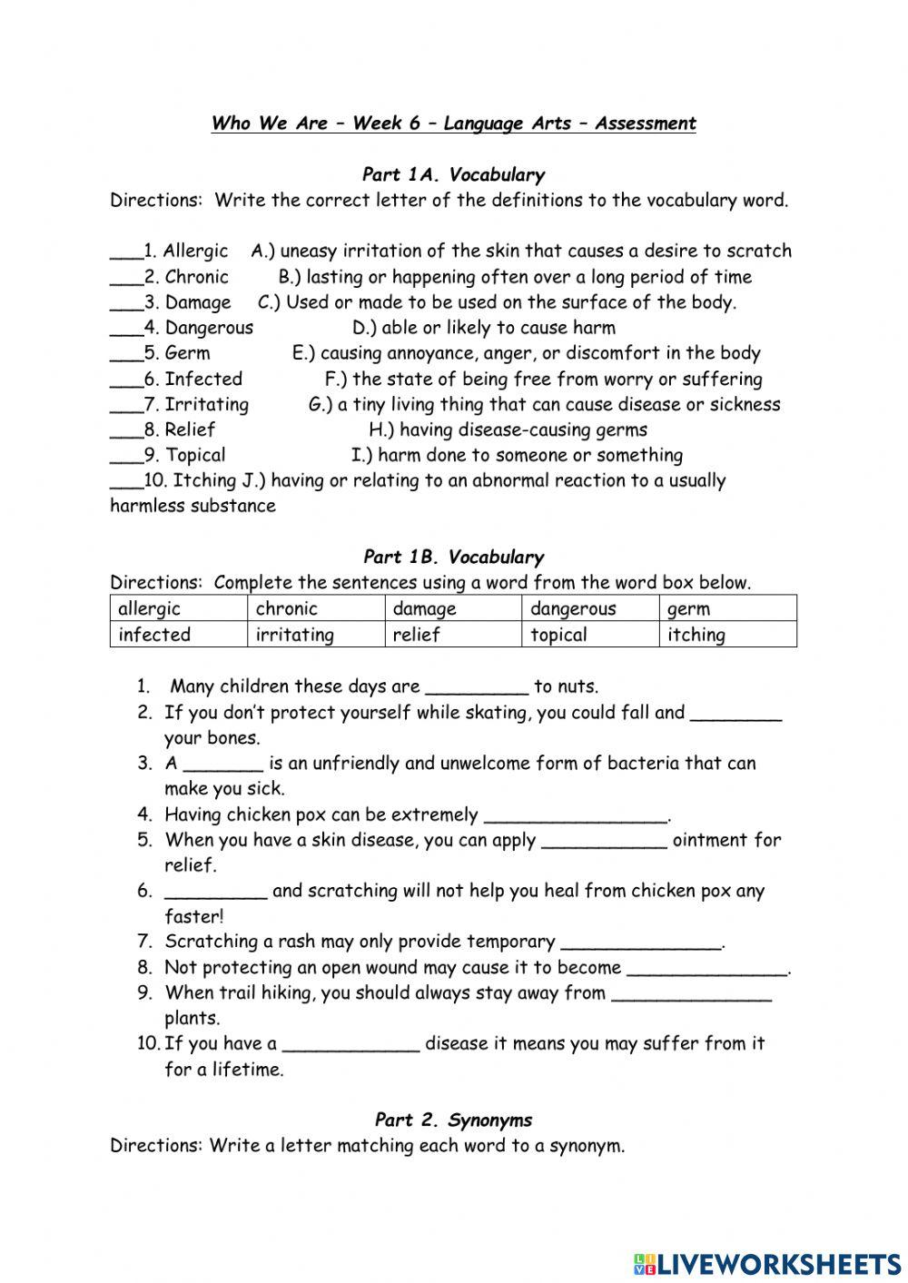 LA Week 6 Assessment worksheet | Live Worksheets
