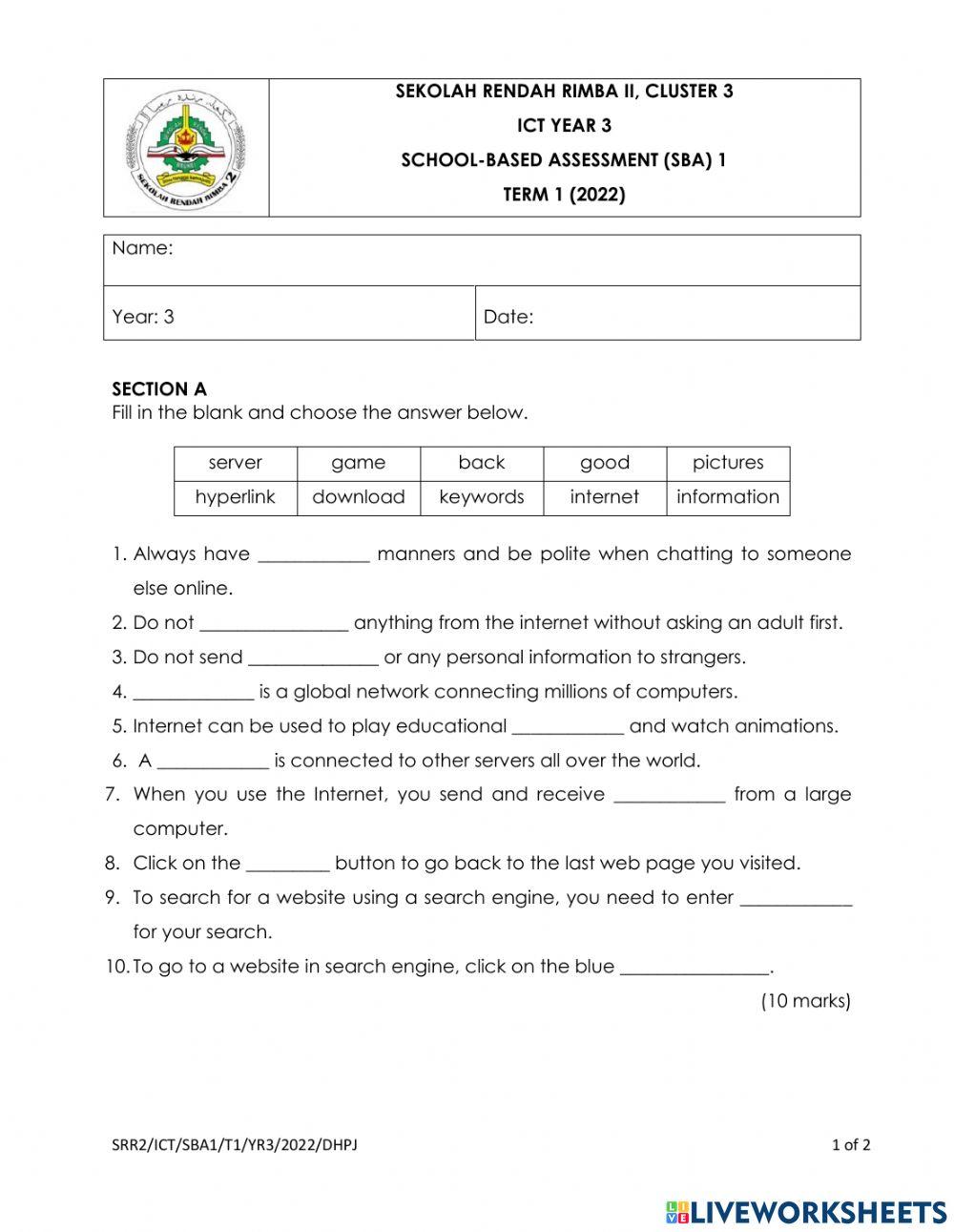 YR3 SBA1 online exercise for | Live Worksheets