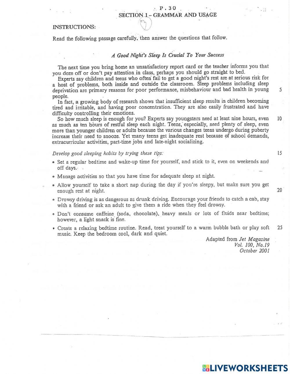 Grammar and Usage worksheet | Live Worksheets