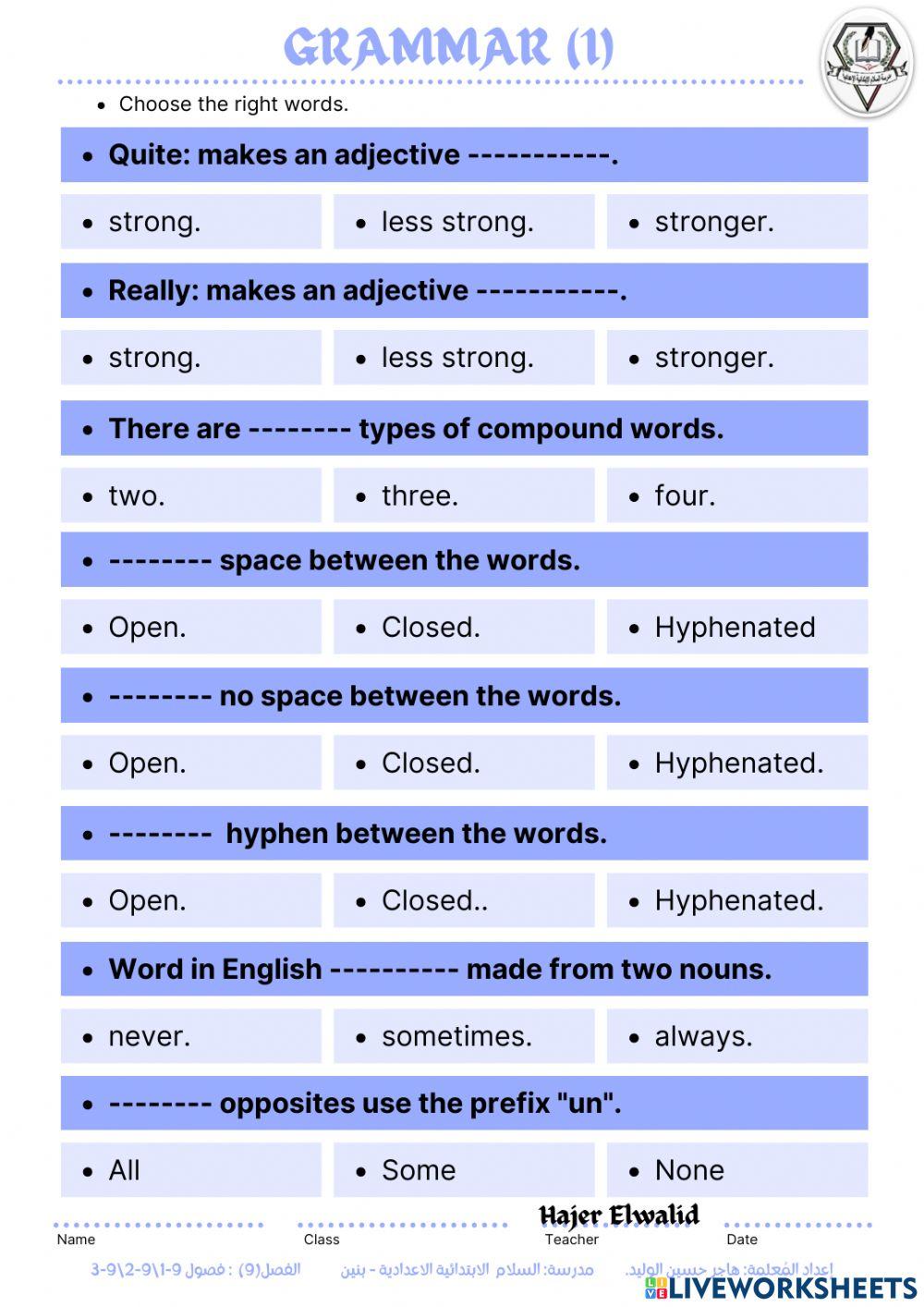 Grammar online exercise for preparatory 3 | Live Worksheets