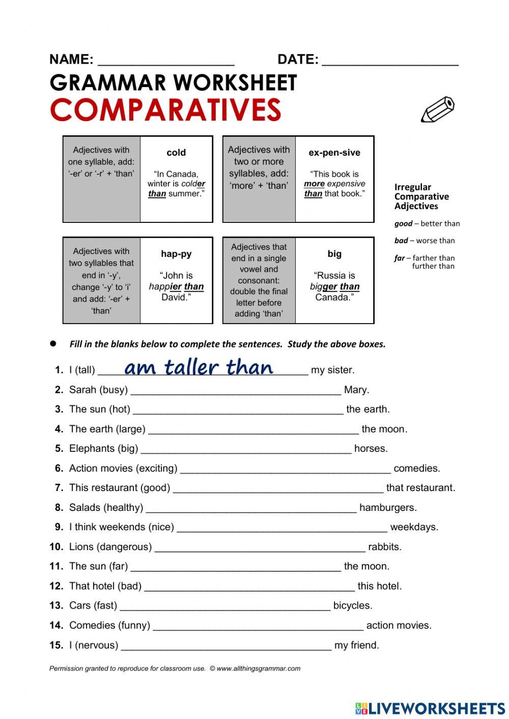 Comparative Adjectives online exercise for | Live Worksheets