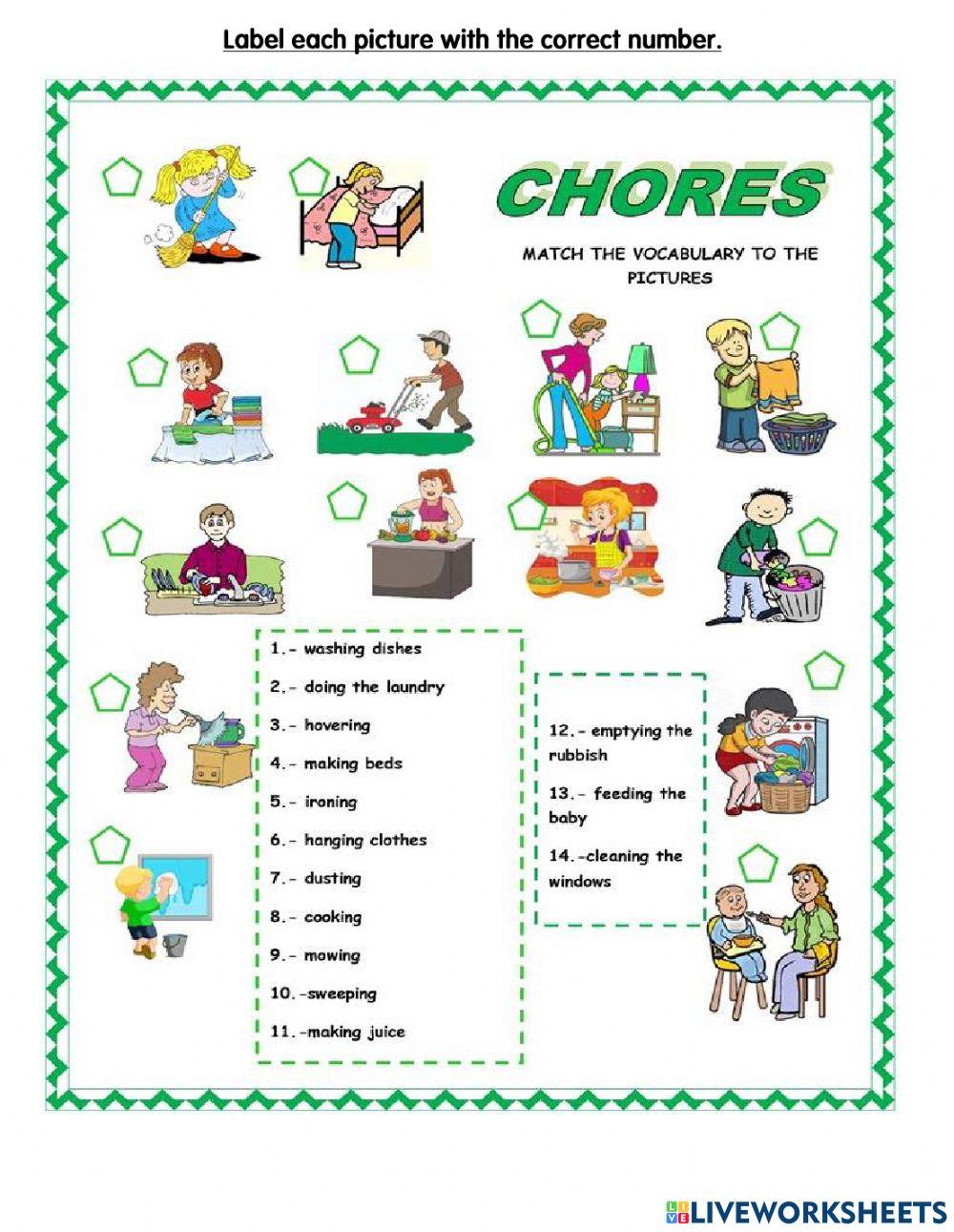 Chores exercise for 2 | Live Worksheets