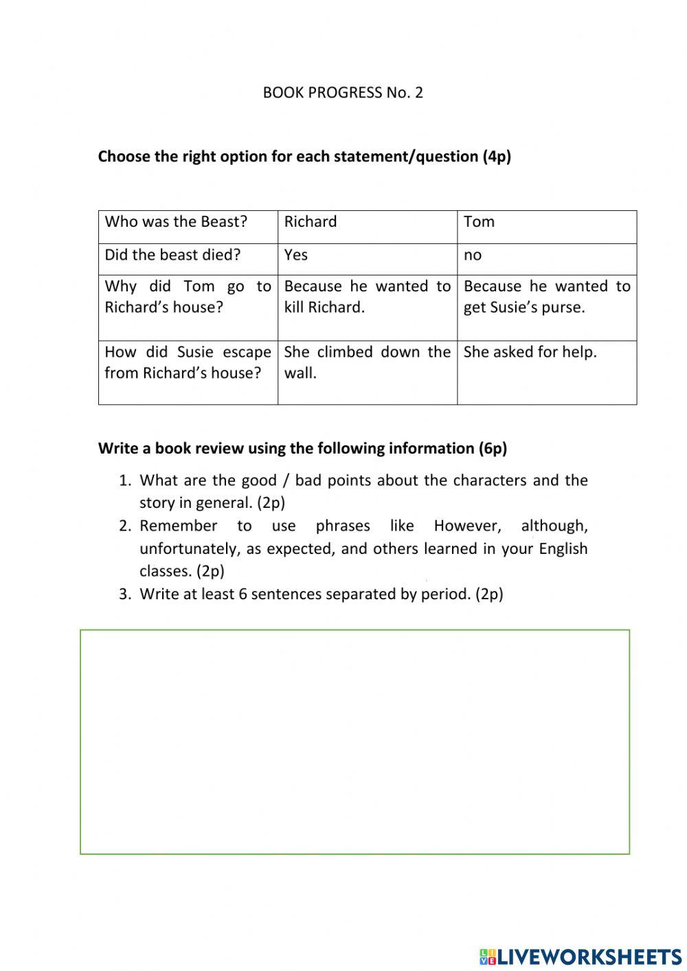 Book progress | Free Interactive Worksheets | 1942579