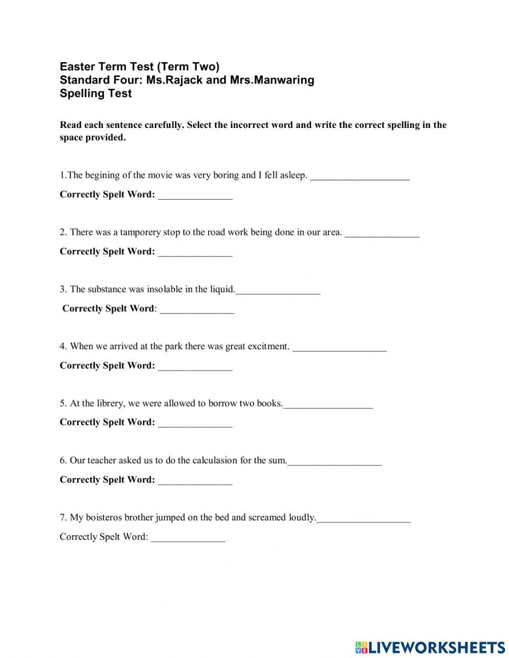 Spelling Test online exercise for | Live Worksheets