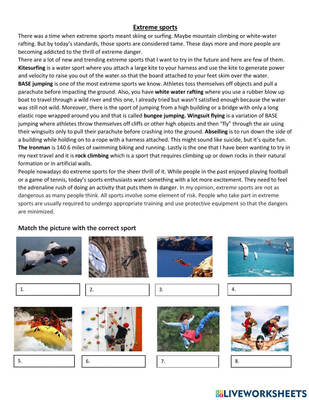 Extreme sports 1943146 | Ferdooskayed | LiveWorksheets