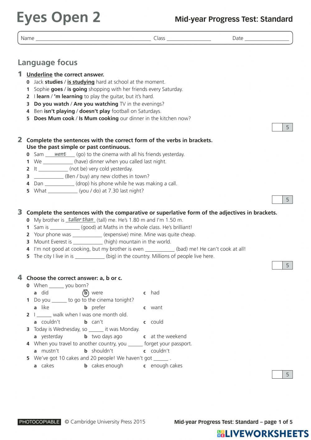 Eyes Open 2 - Mid Year Progress Test 2793309 | priss_p
