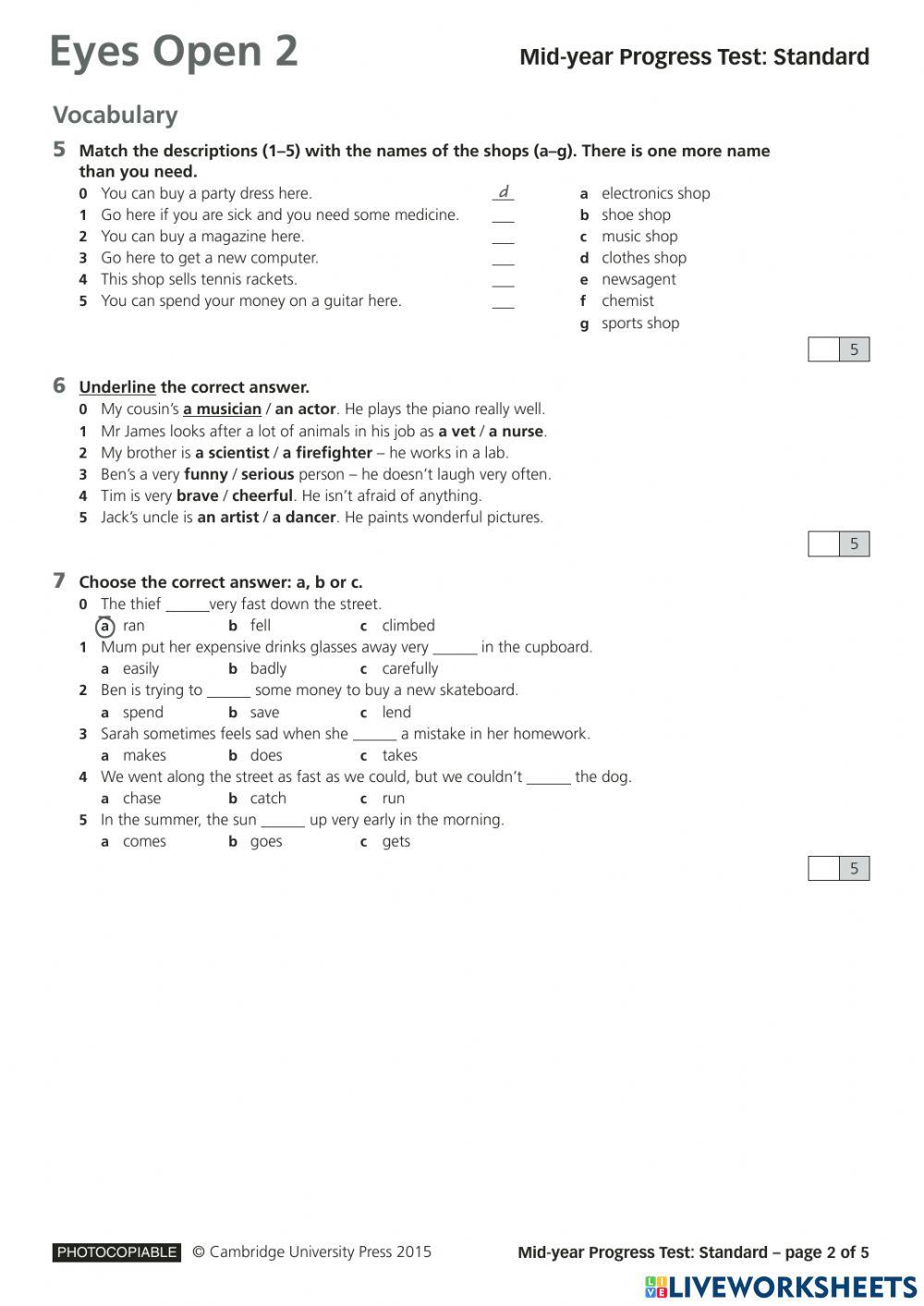 Eyes Open 2 - Mid Year Progress Test 2793309 | priss_p