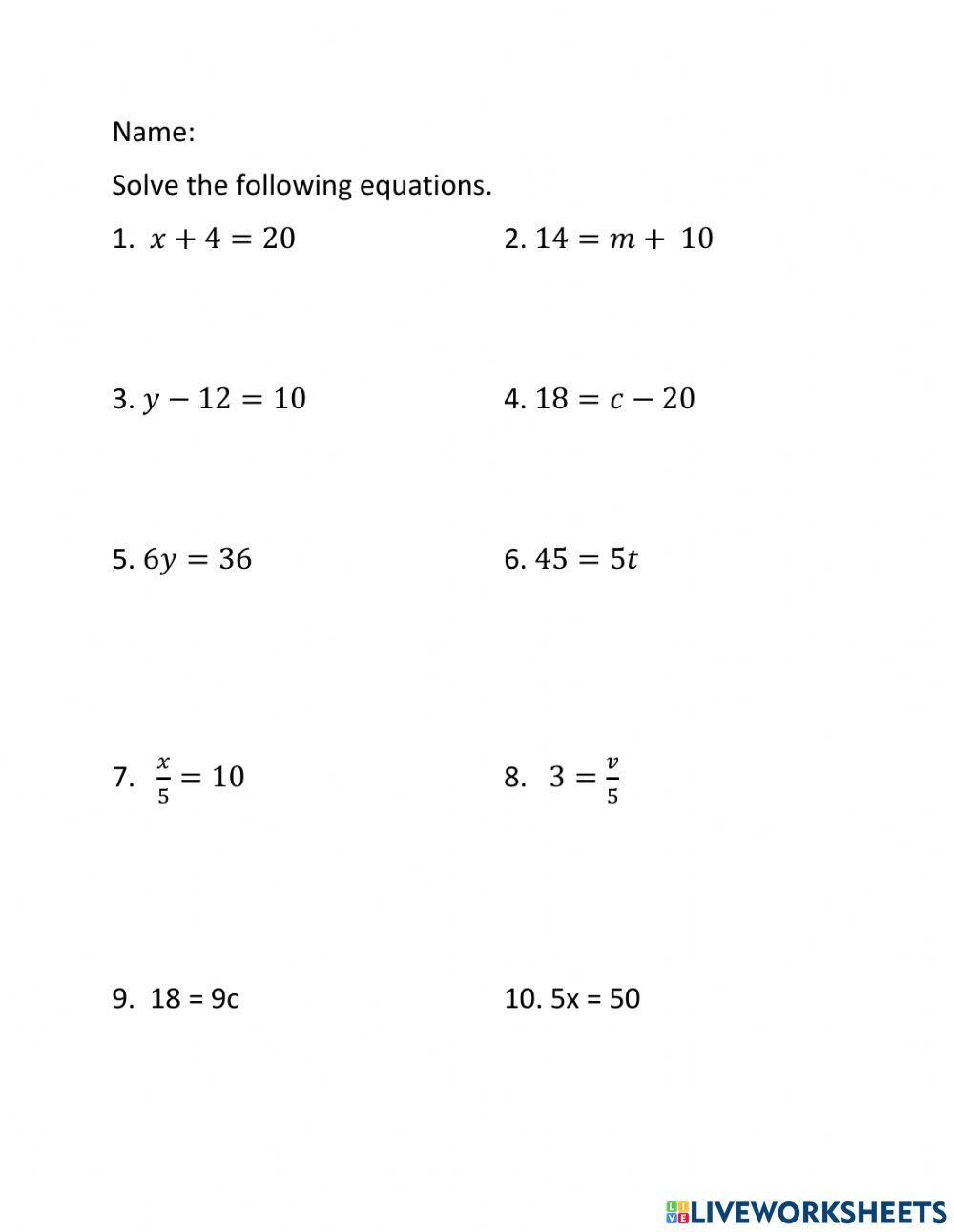 1943315 | Solving Simple Equations | Mtbajuyo