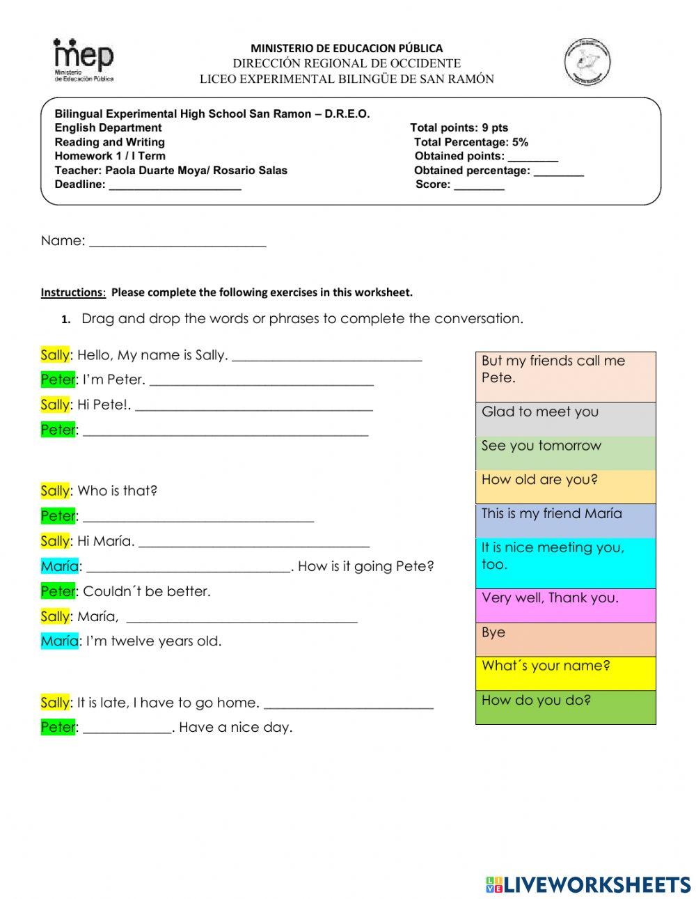 Homework 1 7th grade worksheet | Live Worksheets