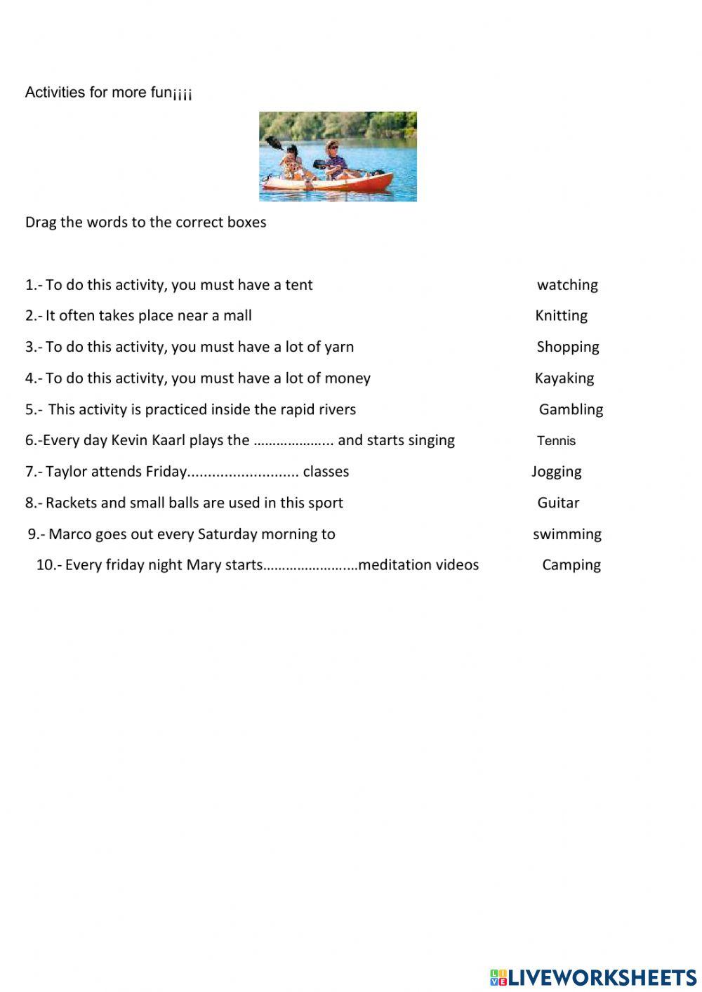Activities for more fun¡¡¡¡ worksheet | Live Worksheets