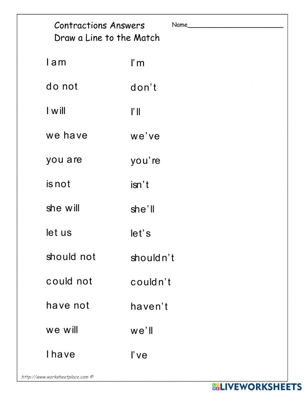 Contractions online exercise for | Live Worksheets