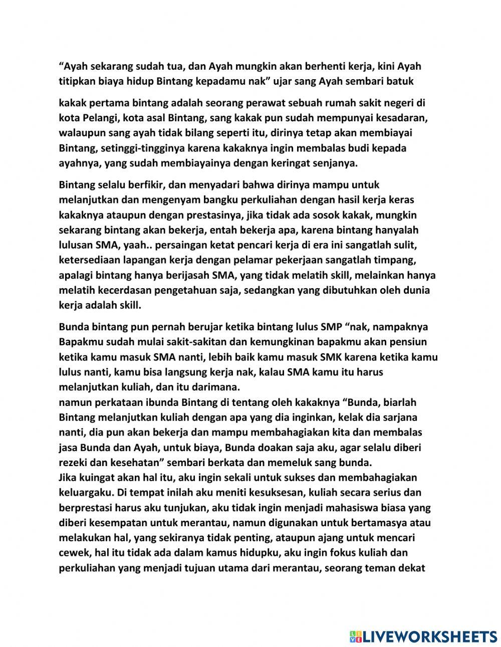 Latihan soal cerpen interactive worksheet | Live Worksheets