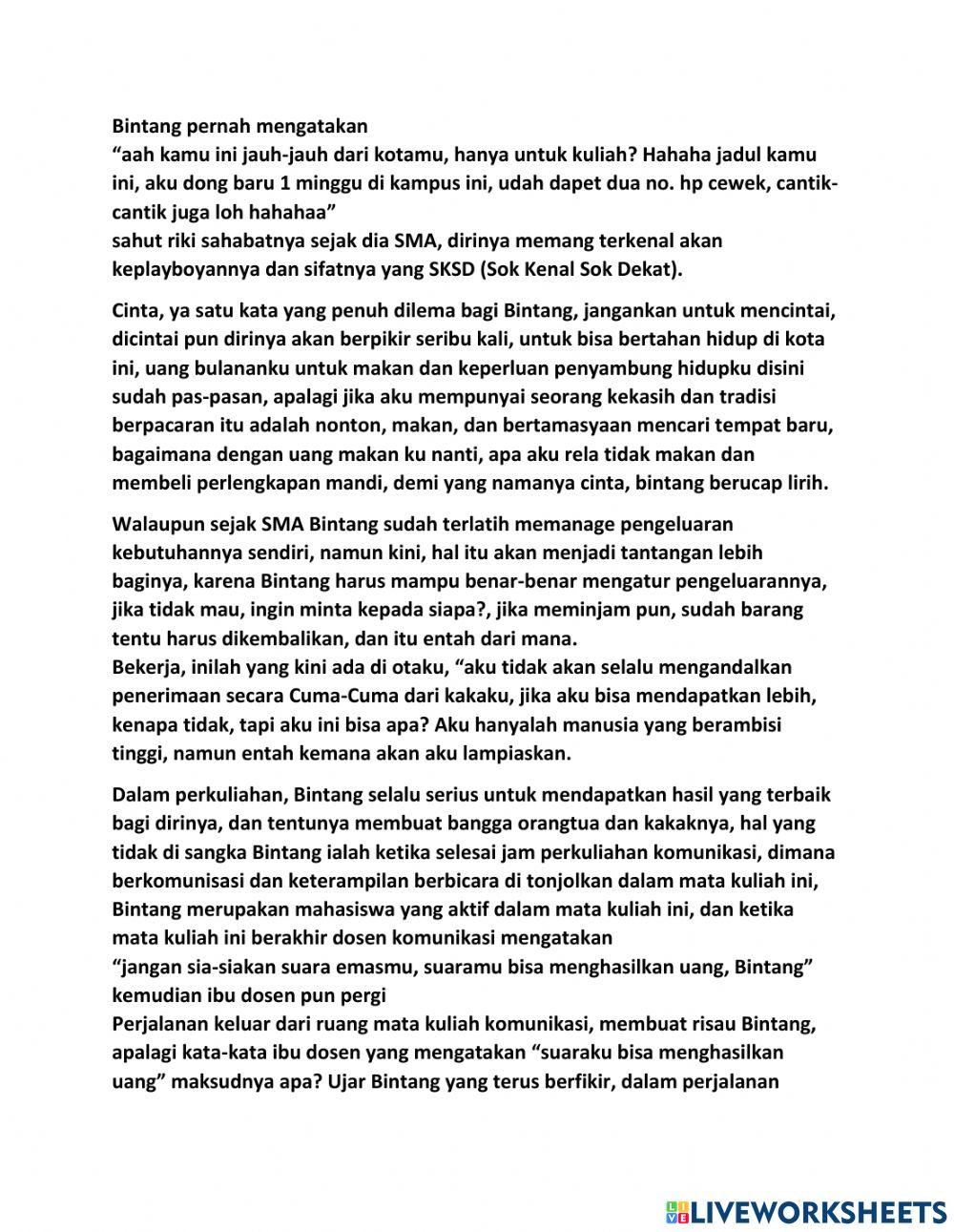 Latihan soal cerpen interactive worksheet | Live Worksheets