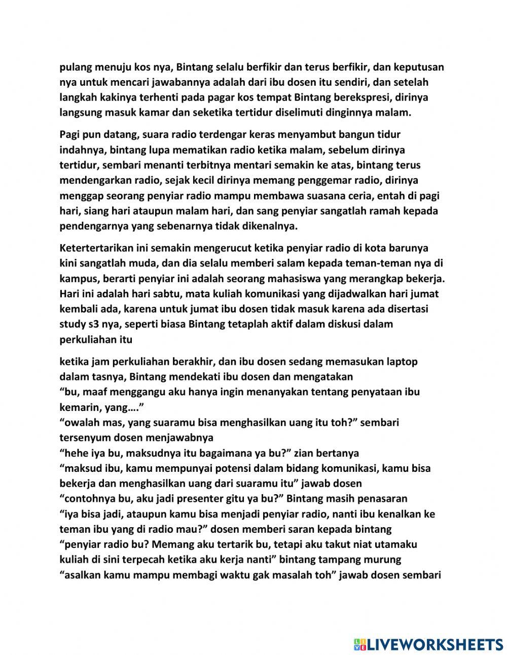 Latihan soal cerpen interactive worksheet | Live Worksheets