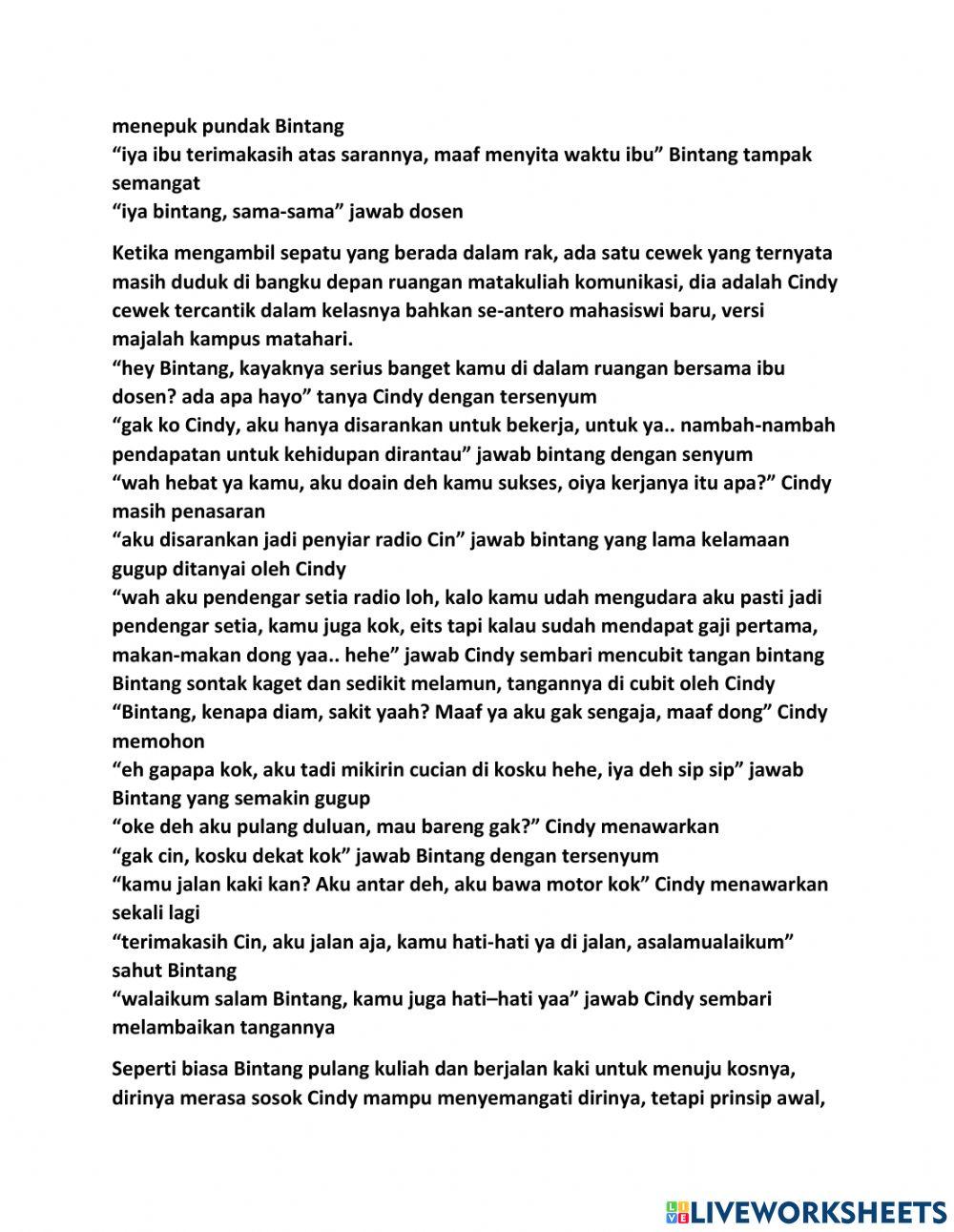 Latihan soal cerpen interactive worksheet | Live Worksheets