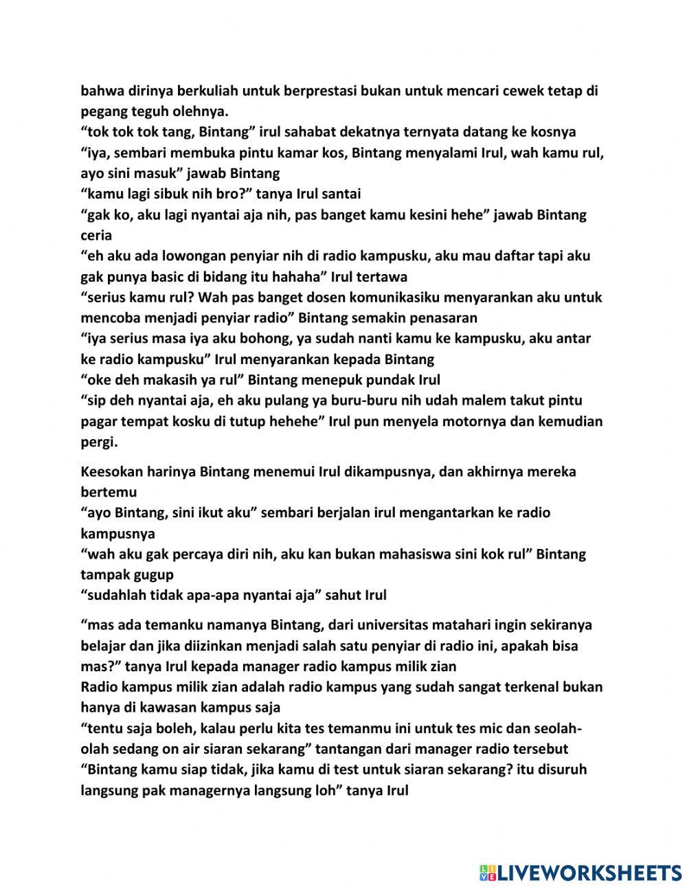 Latihan soal cerpen interactive worksheet | Live Worksheets