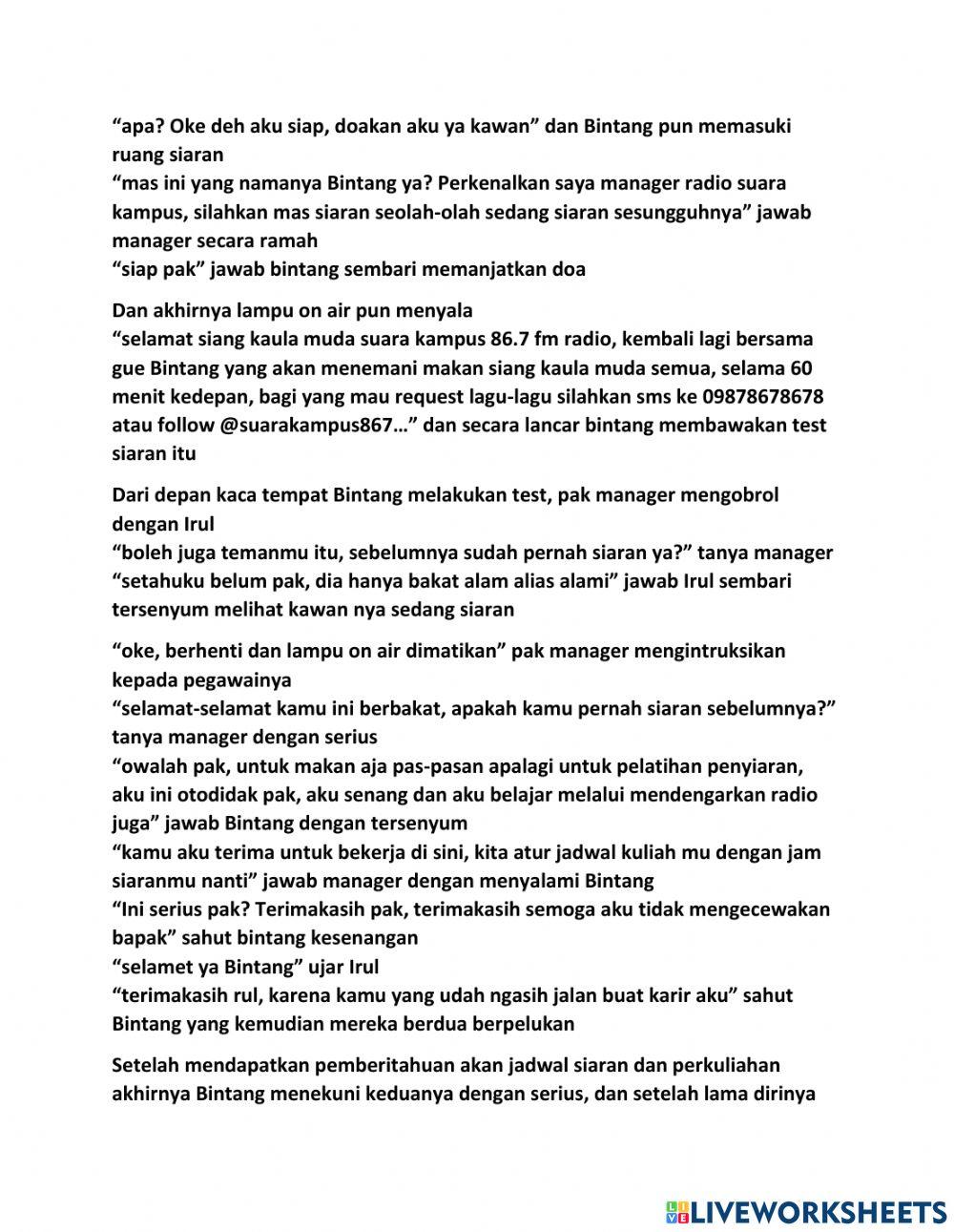 Latihan soal cerpen interactive worksheet | Live Worksheets