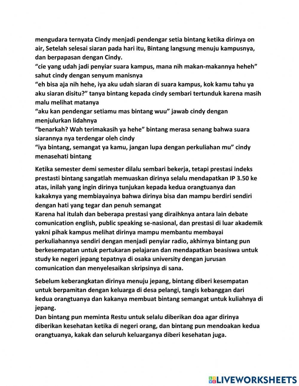 Latihan soal cerpen interactive worksheet | Live Worksheets