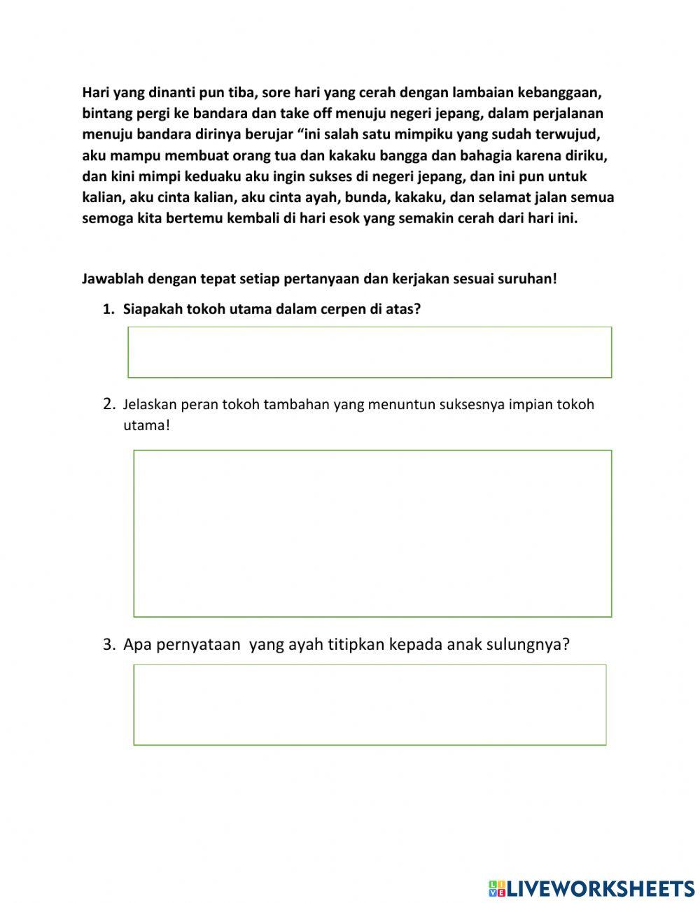 Latihan soal cerpen interactive worksheet | Live Worksheets