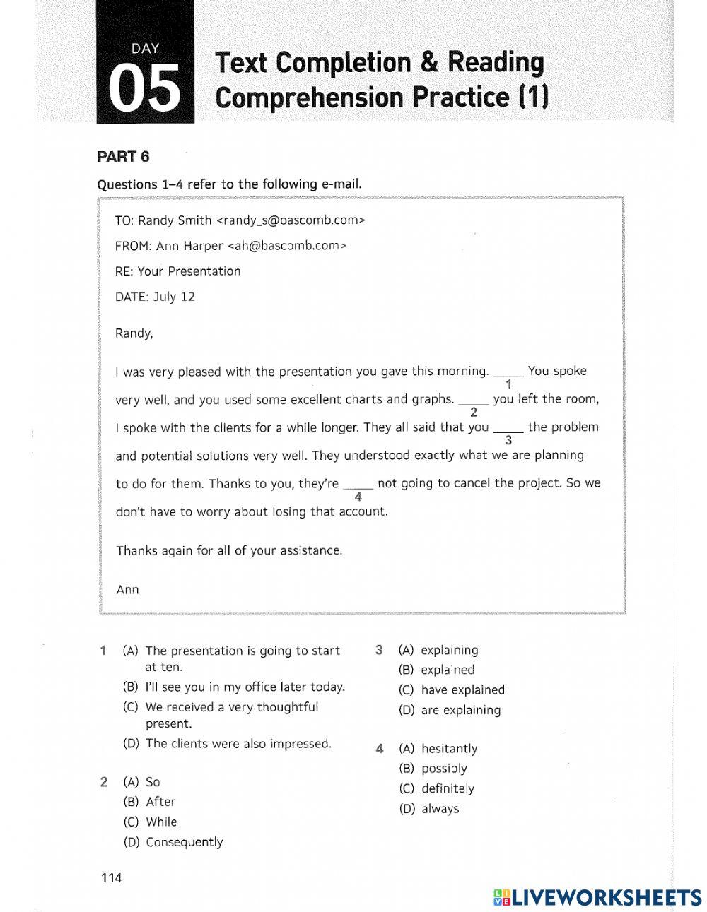 Tnt toeic - day 5 - reading worksheet | Live Worksheets
