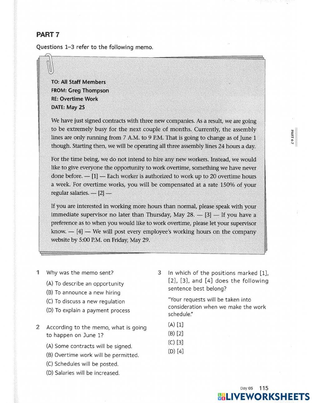 Tnt toeic - day 5 - reading worksheet | Live Worksheets