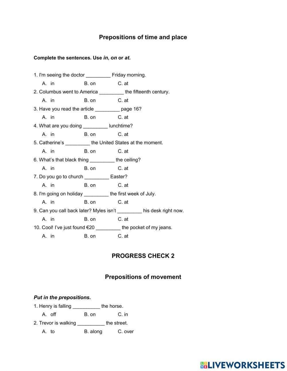 Prepositions online exercise for 6 | Live Worksheets