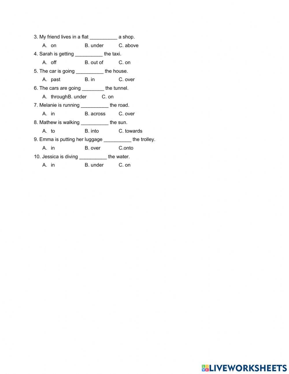 Prepositions online exercise for 6 | Live Worksheets