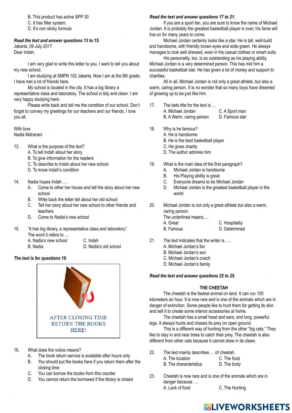 Pra ujian sekolah smp worksheet | Live Worksheets