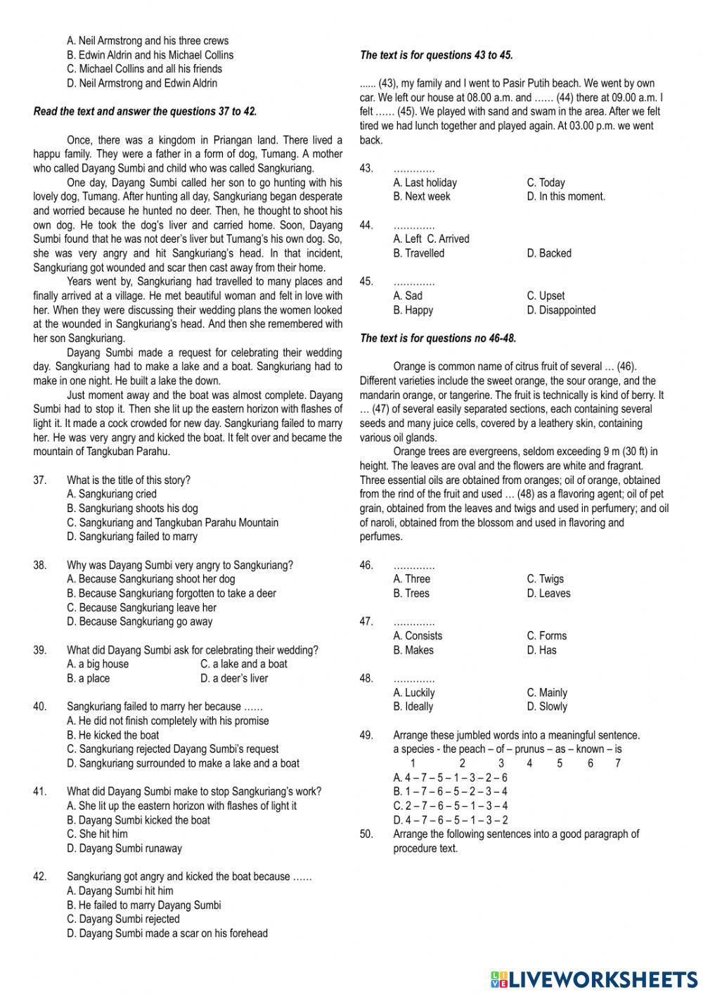 Pra ujian sekolah smp worksheet | Live Worksheets