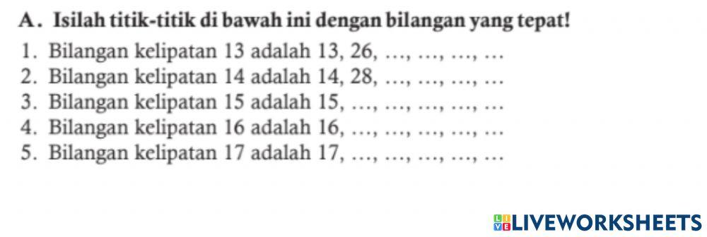 Sm sd 4 kelipatan worksheet | Live Worksheets