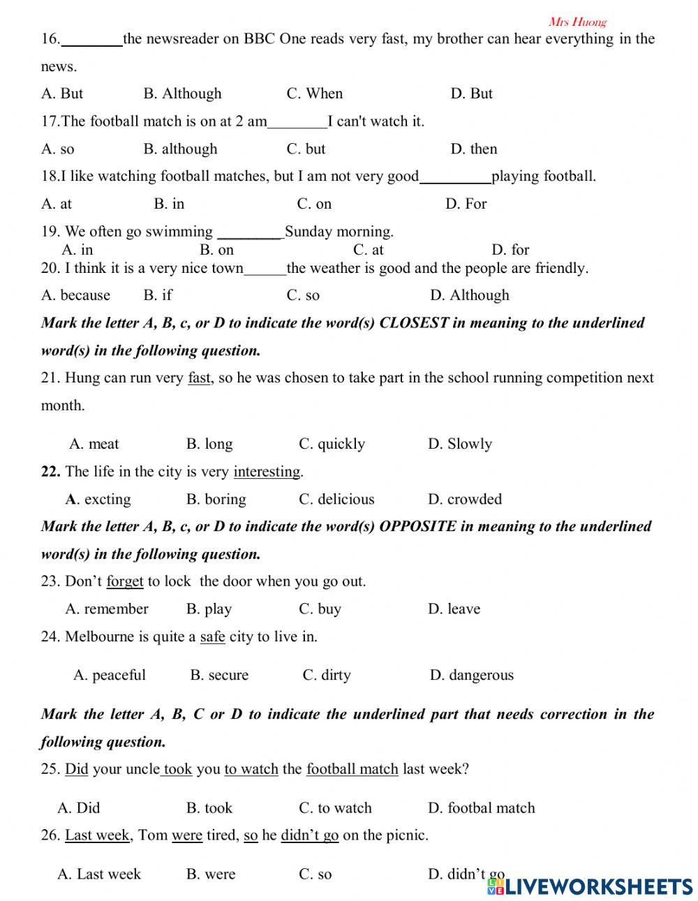 E6 - MID TERM TEST - NO 3 online exercise for | Live Worksheets