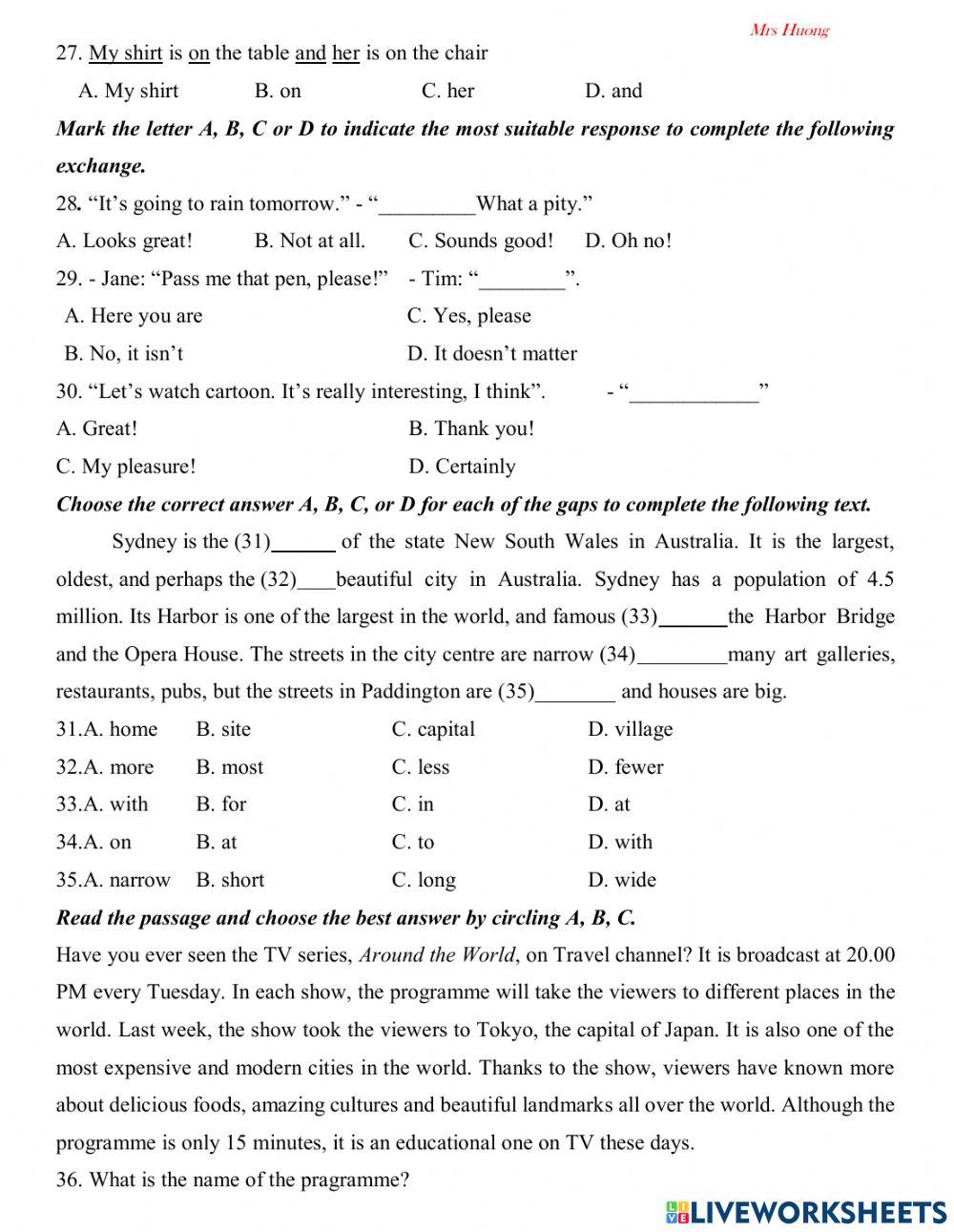 E6 - MID TERM TEST - NO 3 online exercise for | Live Worksheets