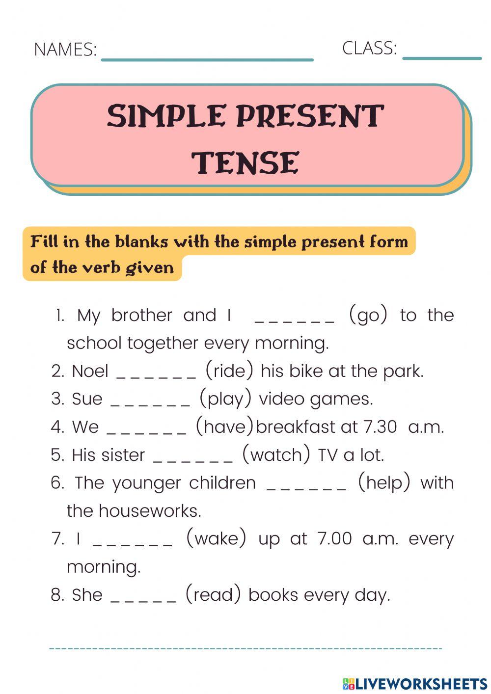 Simple Present Tense Year 5 online exercise for | Live Worksheets