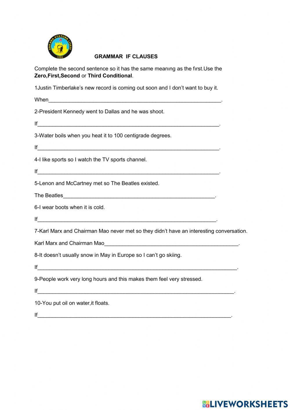 If clause exercise for B1 | Live Worksheets