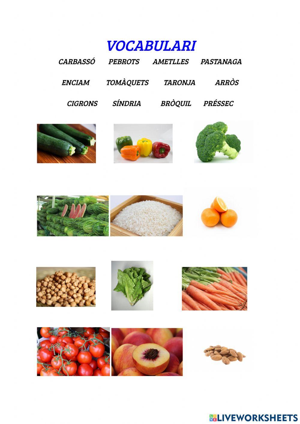 VOCABULARI ALIMENTS worksheet | Live Worksheets