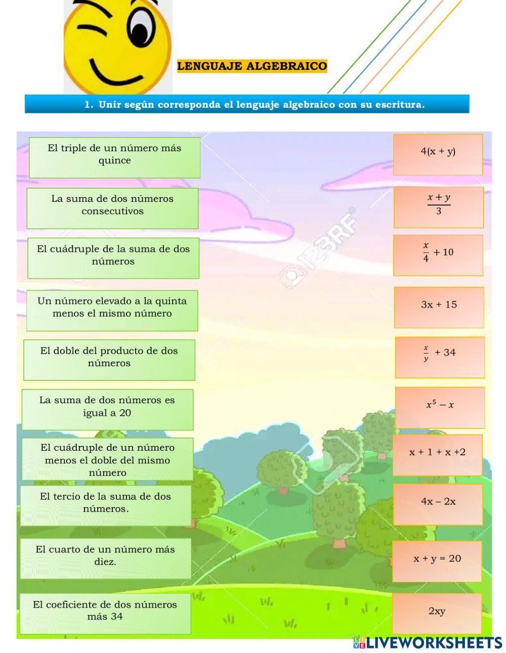 Lenguaje algebraico interactive exercise for primero de bachillerato ...