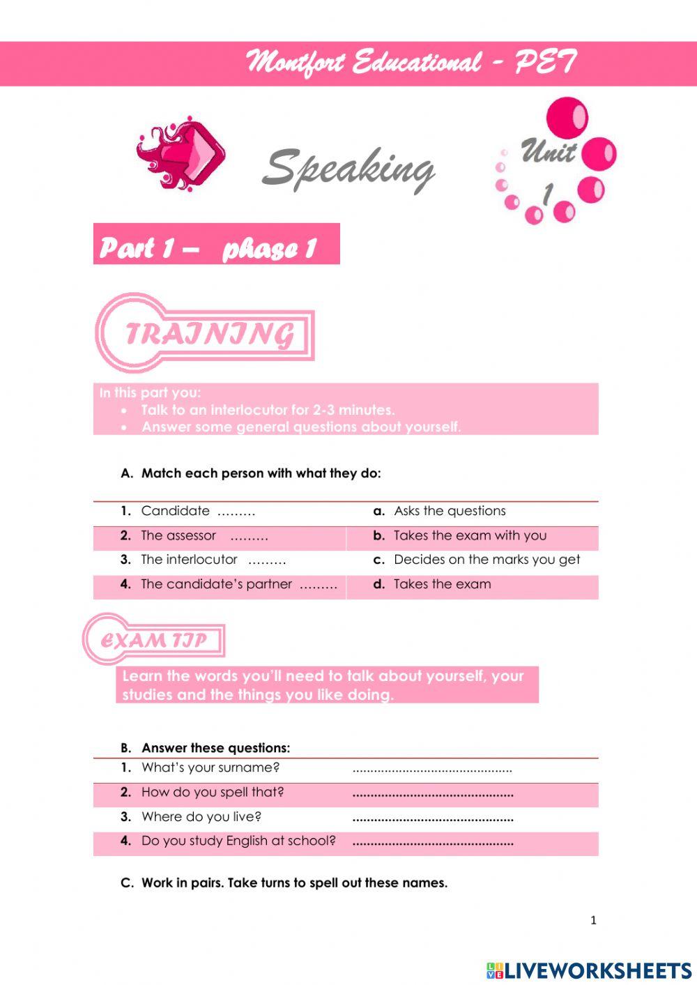 5315450 | B1 - SPEAKING UNIT 1 | Montfort Educational